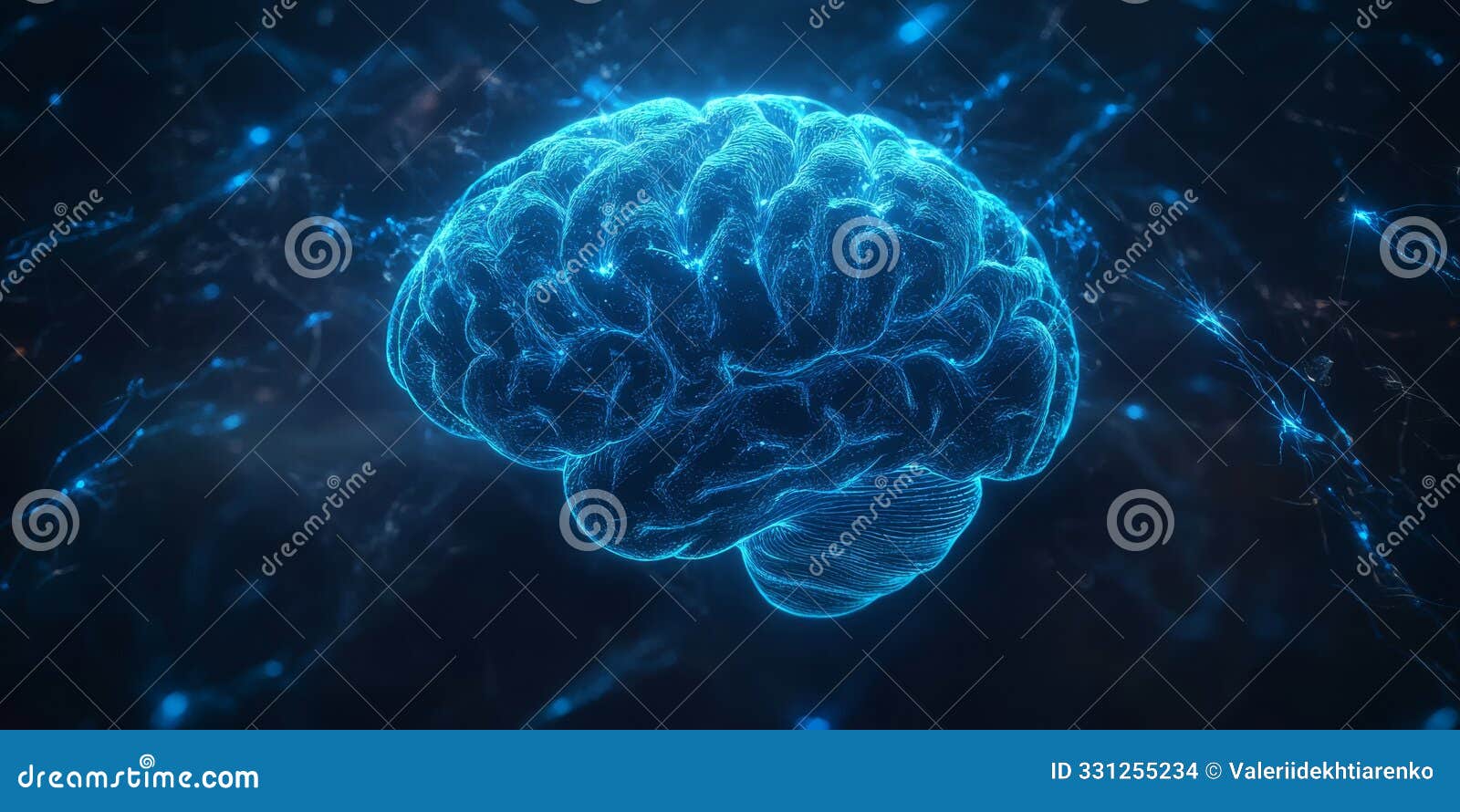 Glowing Blue Human Brain with Complex Neural Pathways, Highlighting AI ...