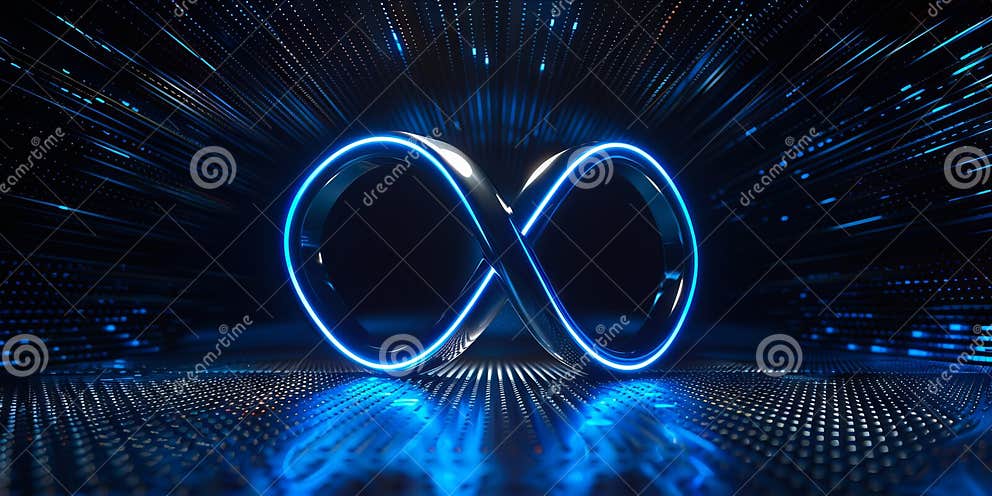 A Glowing Blue Infinity Symbol on a Dark Background Stock Photo - Image ...