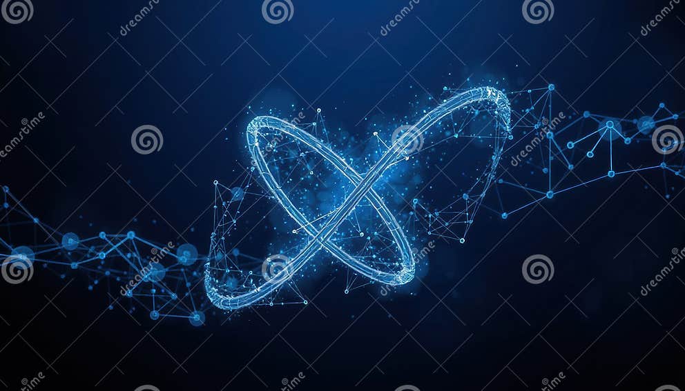 Glowing Blue Infinity Symbol with Interconnected Nodes and Lines on Dark Background Stock Image ...