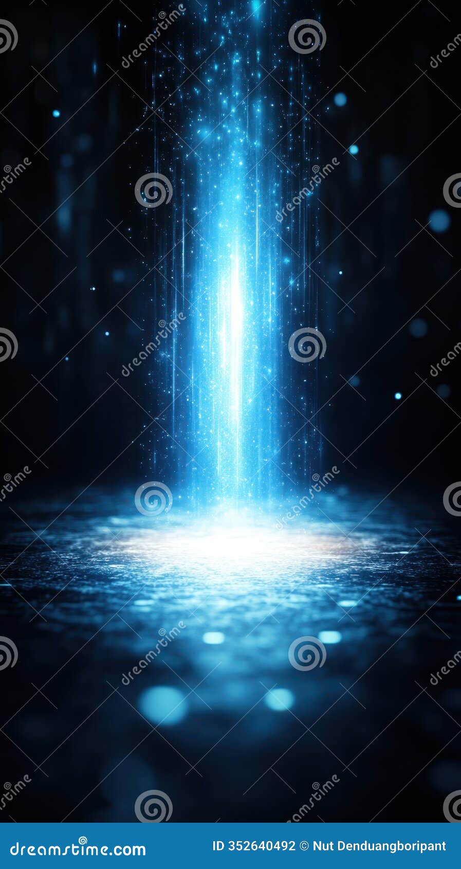 Glowing Blue Light Beam with Sparkling Particles Stock Illustration ...