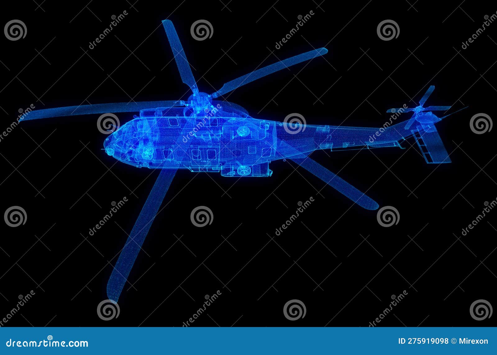Glowing Blue Light 3d Model Helicopter with Lines, Dots and Particles ...