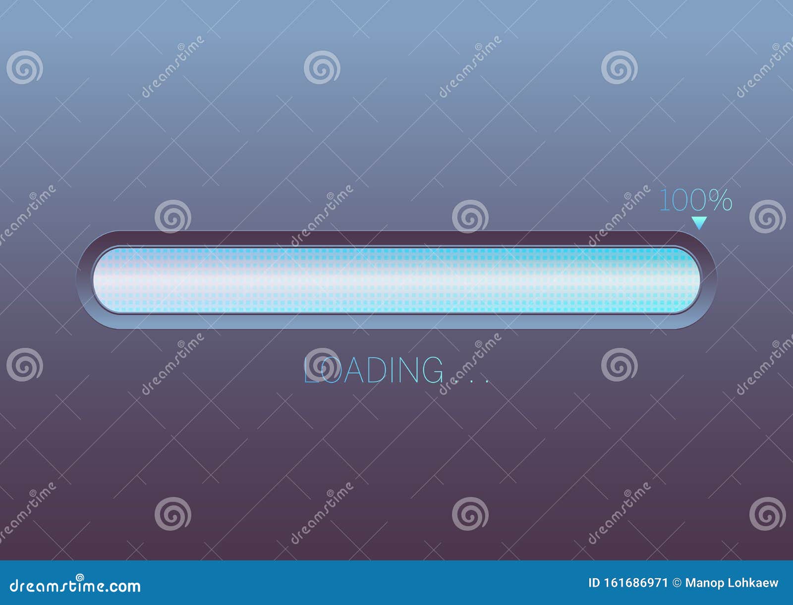 Glowing Blue Light Progress Loading Bar 100 Vector Illustration Stock ...