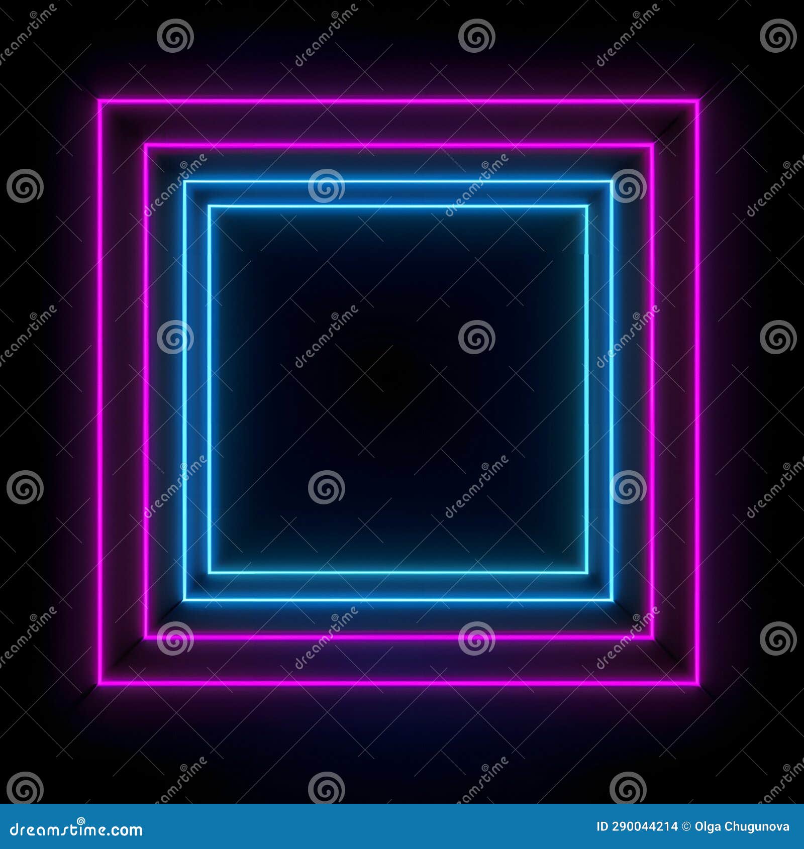Glowing Blue Light Square Effect. Vibrant Square Neon Frame Stock ...