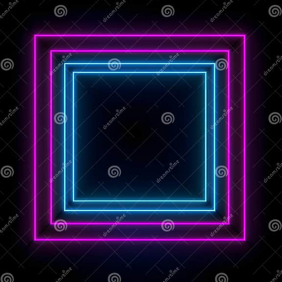 Glowing Blue Light Square Effect. Vibrant Square Neon Frame Stock Photo ...