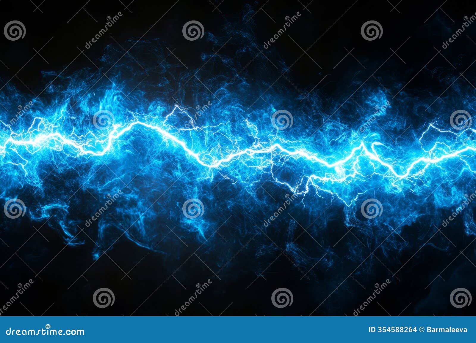 Glowing Blue Lightning Bolt Flowing through a Black Background Stock ...