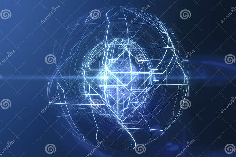 Glowing Blue Linear Sphere on Background. Geometric Cyberspace, Network and Future Concept. 3D ...