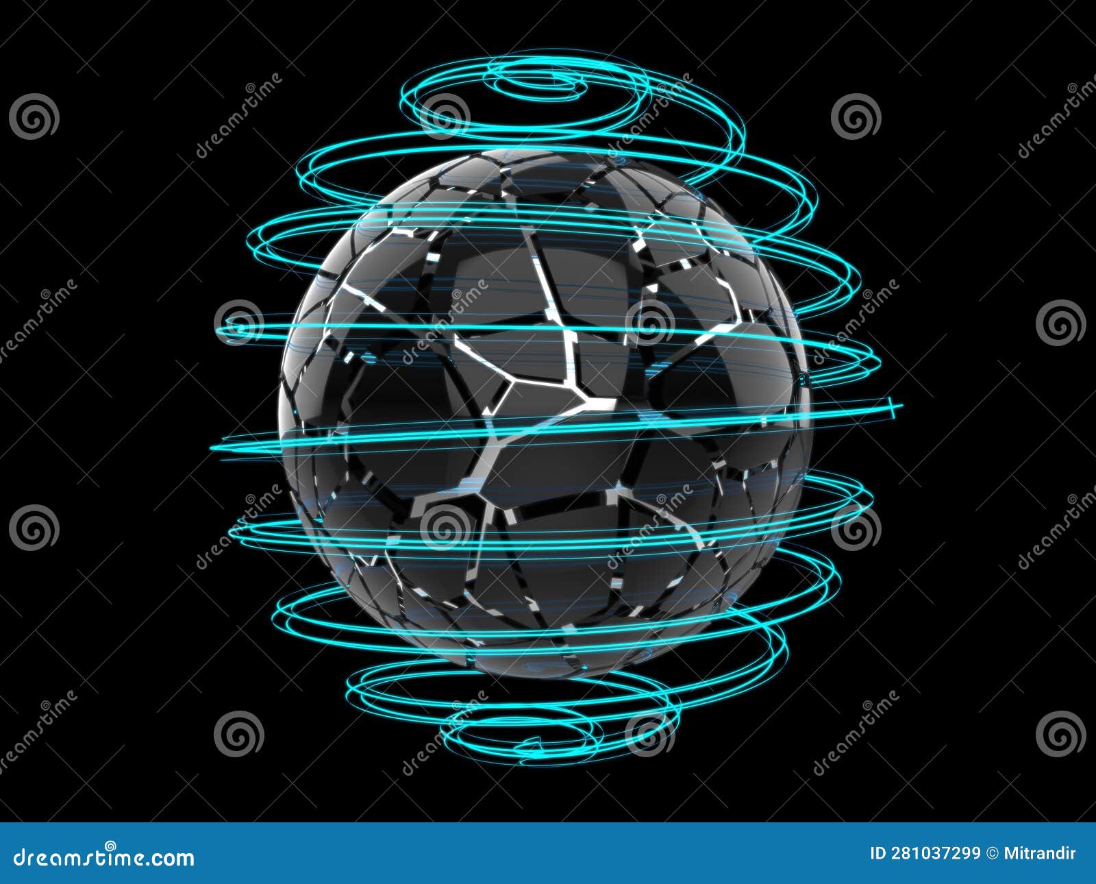 Glowing Blue Lines Circling Around Shattered Sphere Stock Illustration ...