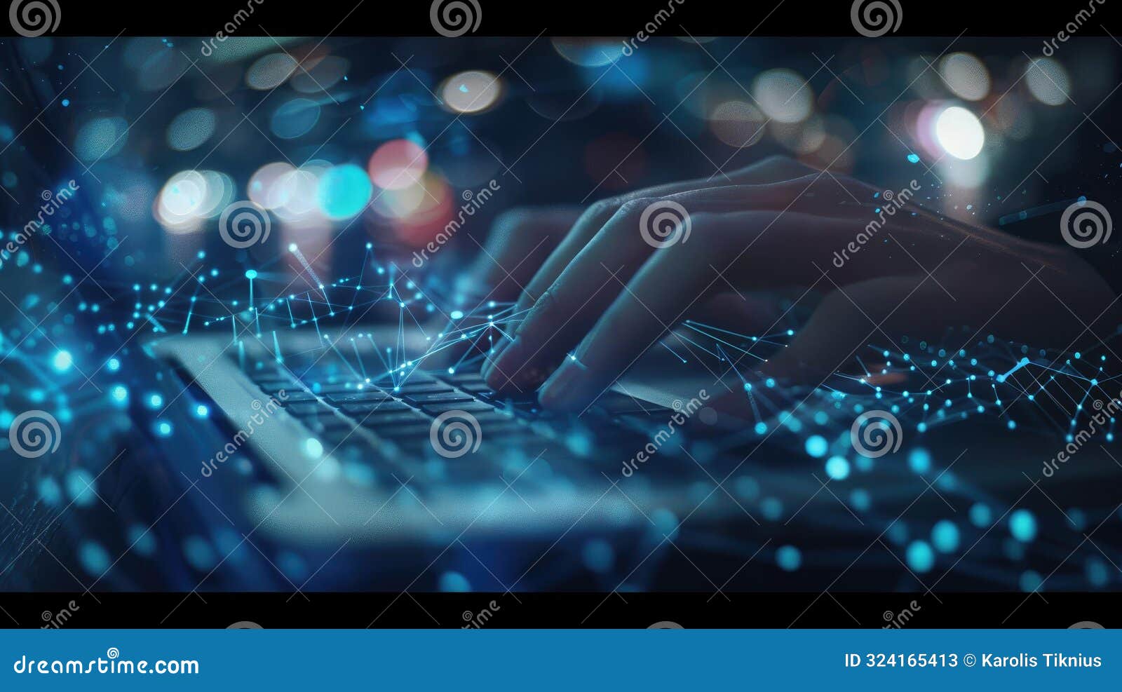 Glowing Blue Lines a HighTech Keyboard Typing Interface Stock ...