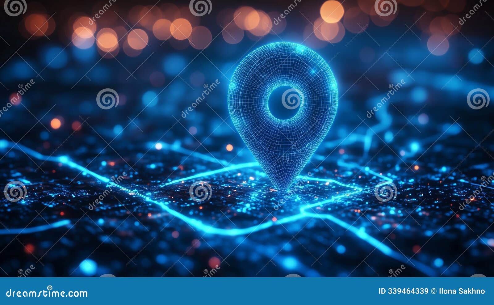 Glowing Blue Location Pin Over Digital Map Stock Illustration ...