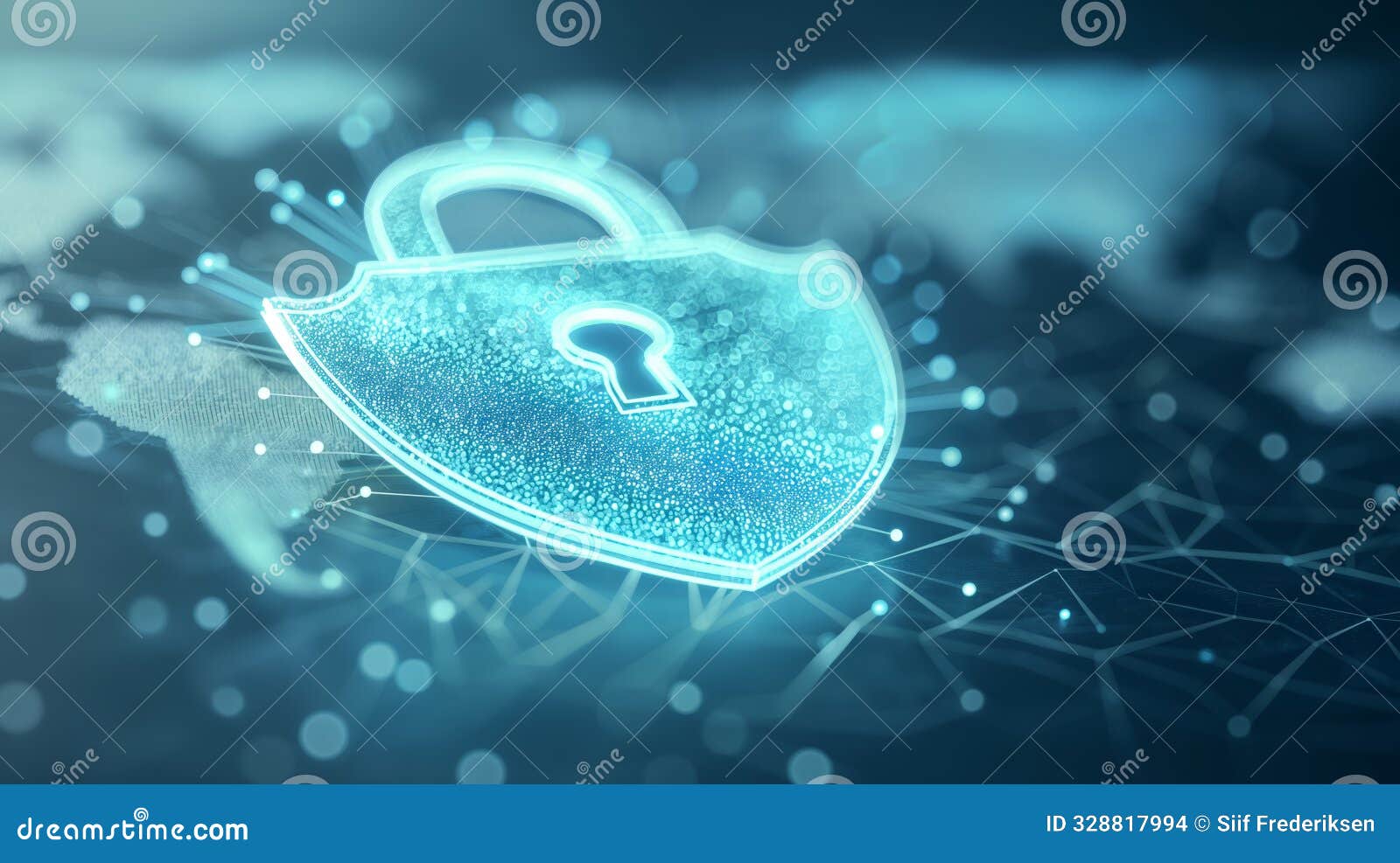 Glowing Blue Lock Icon within Shield Symbol, Representing Cybersecurity ...
