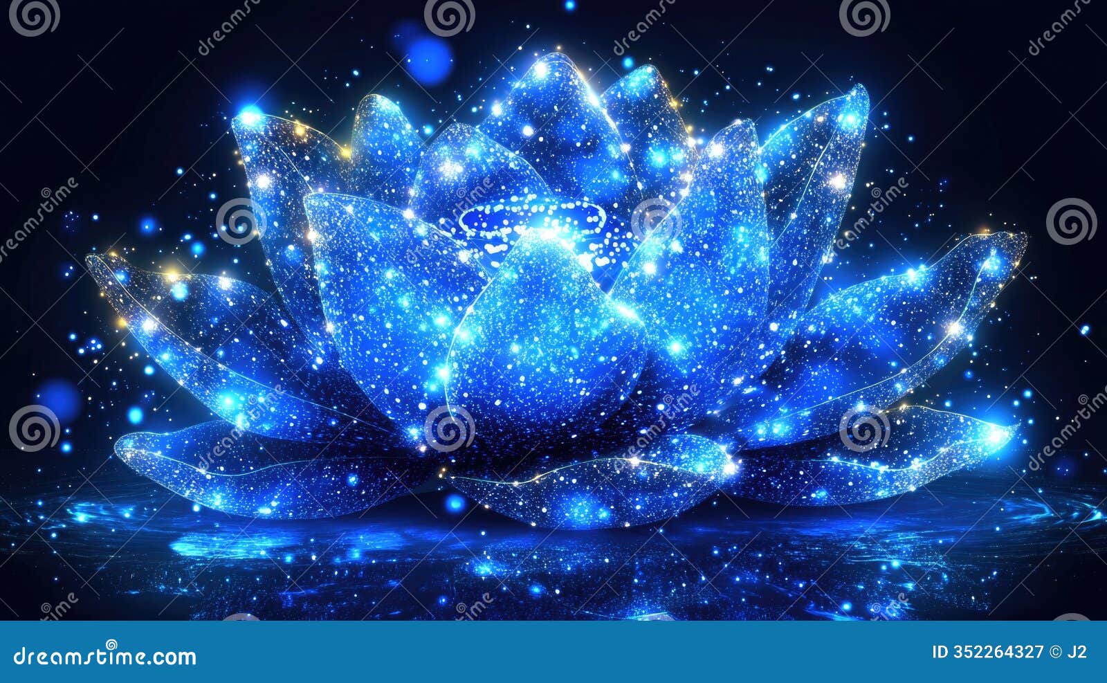 Glowing Blue Lotus with Sparkling Particles in a Starry Night Setting ...
