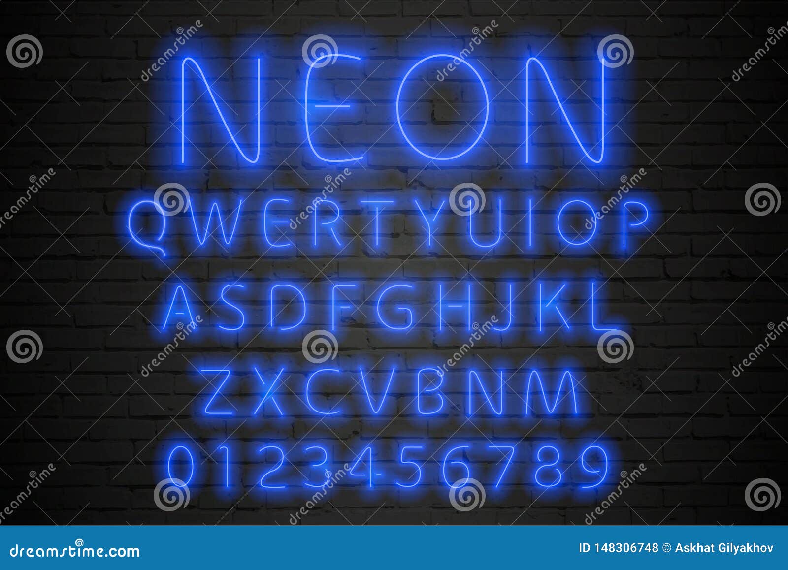 Glowing Blue Neon Alphabet. Neon Letters and Numbers Stock Vector ...
