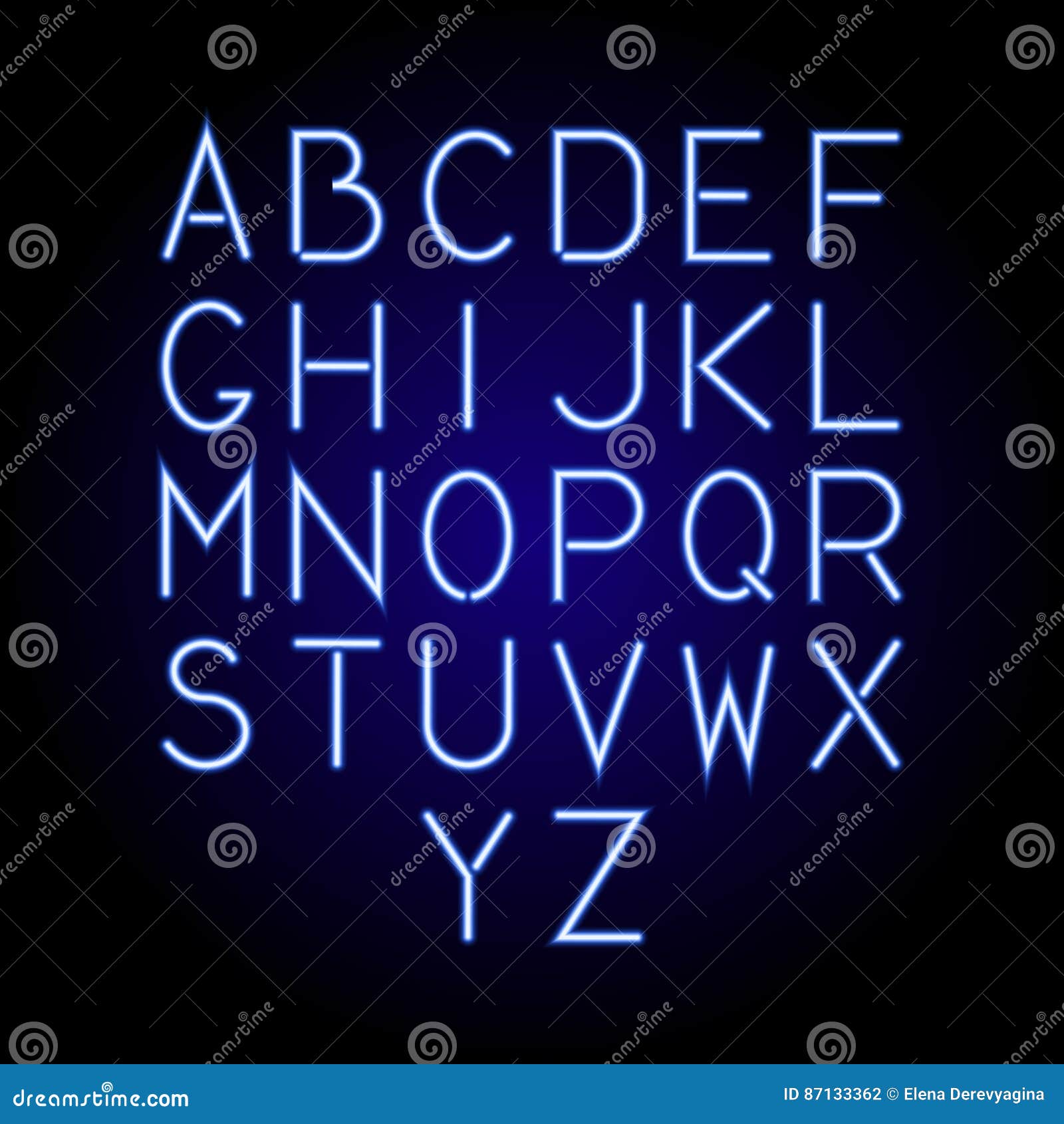 Glowing Blue Neon Alphabet Letters from a To Z. Vector. Stock ...