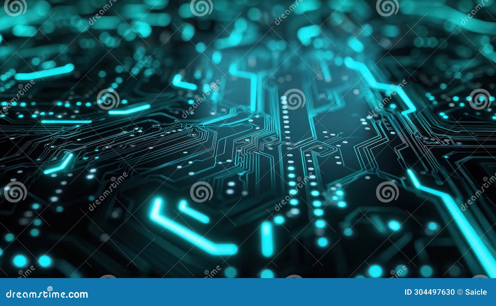 Glowing Blue Neon Circuit Board Chip Tech Background. Generative AI ...