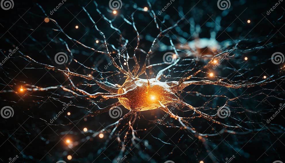 Glowing Blue Neural Axon Connection in Futuristic Molecular Structure ...