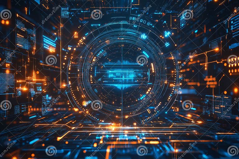 Glowing Blue and Orange Digital User Interface with Circular Hud ...