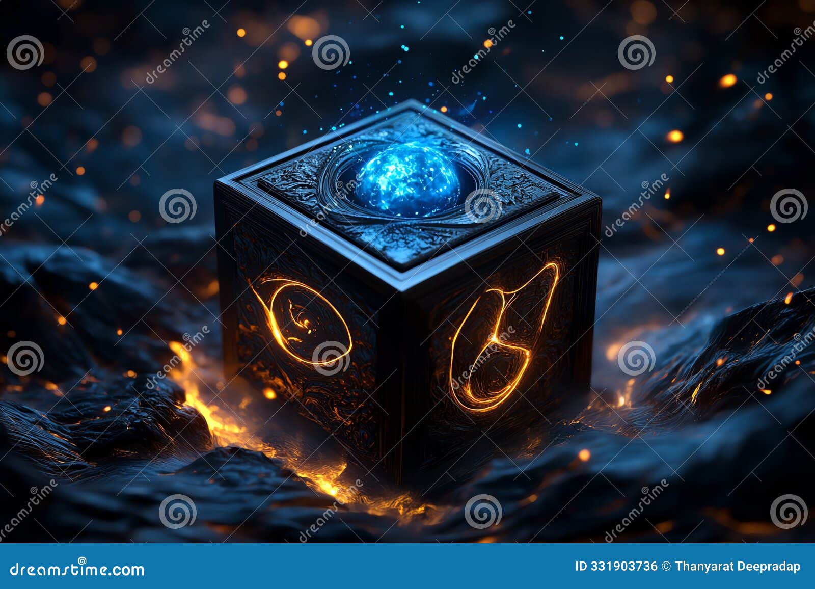 A Fiery Orb Encased In A Glass Sphere On A Metallic Stand Stock Photo ...