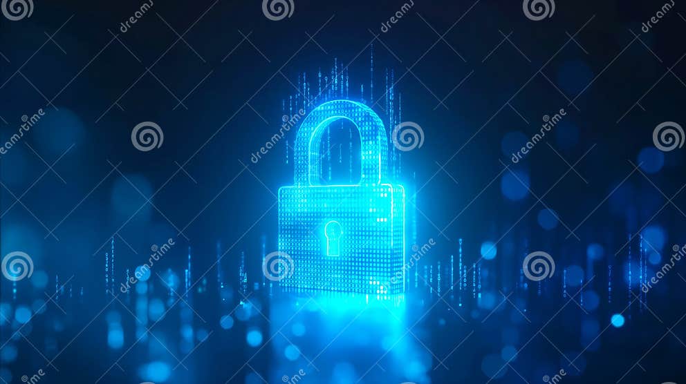 Glowing Blue Padlock Floating in Dark Digital Environment, Symbolizing ...