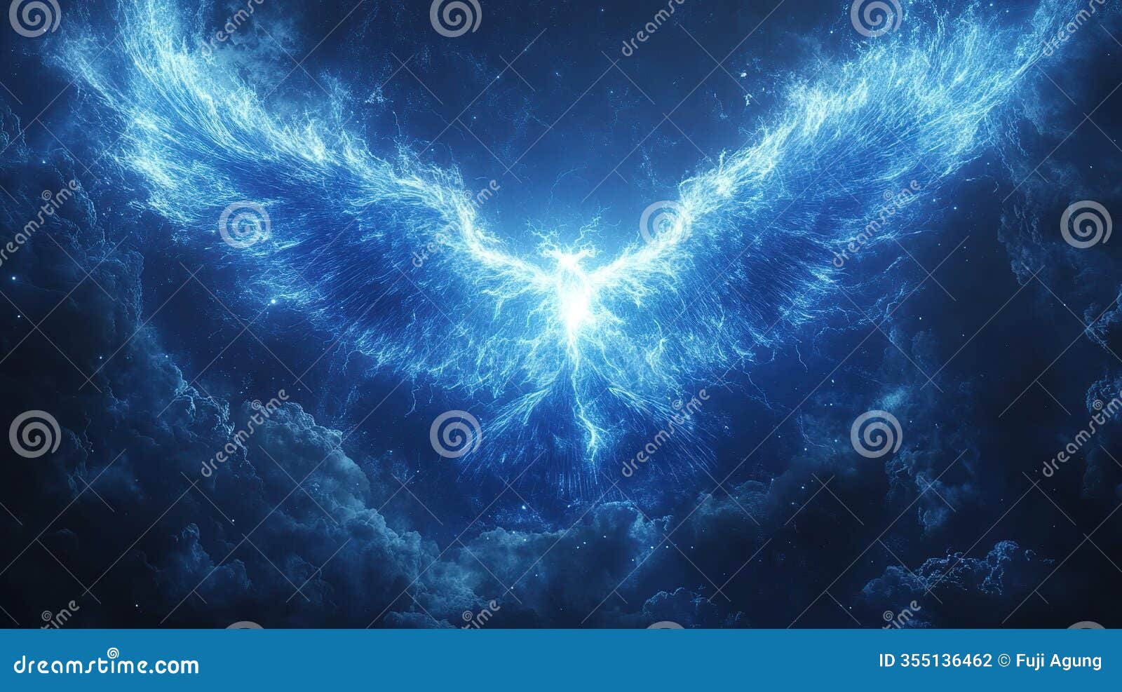 Glowing Blue Phoenix Wings in Dark Night Sky Stock Illustration ...