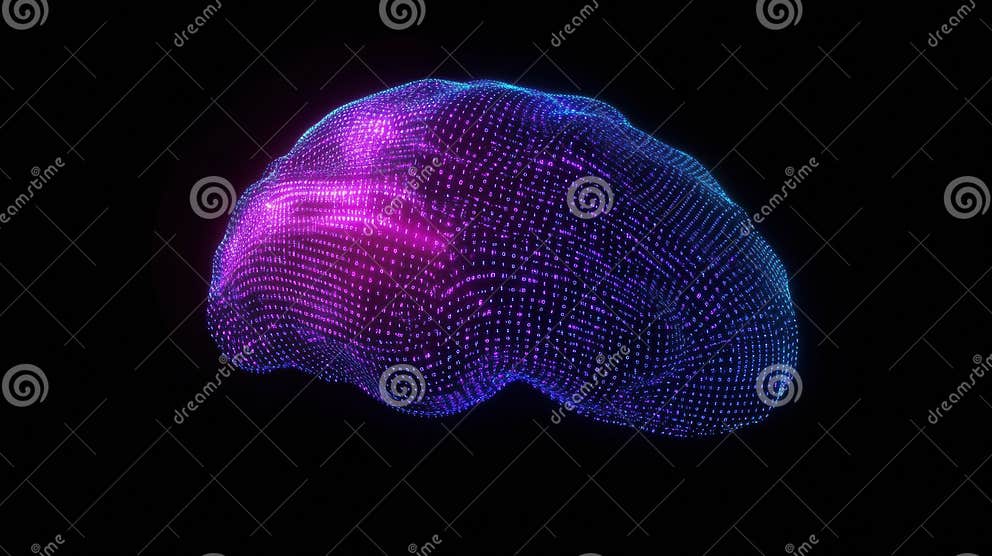 A Glowing Blue and Purple Grid Digital Brain Displays Advanced Tech on ...