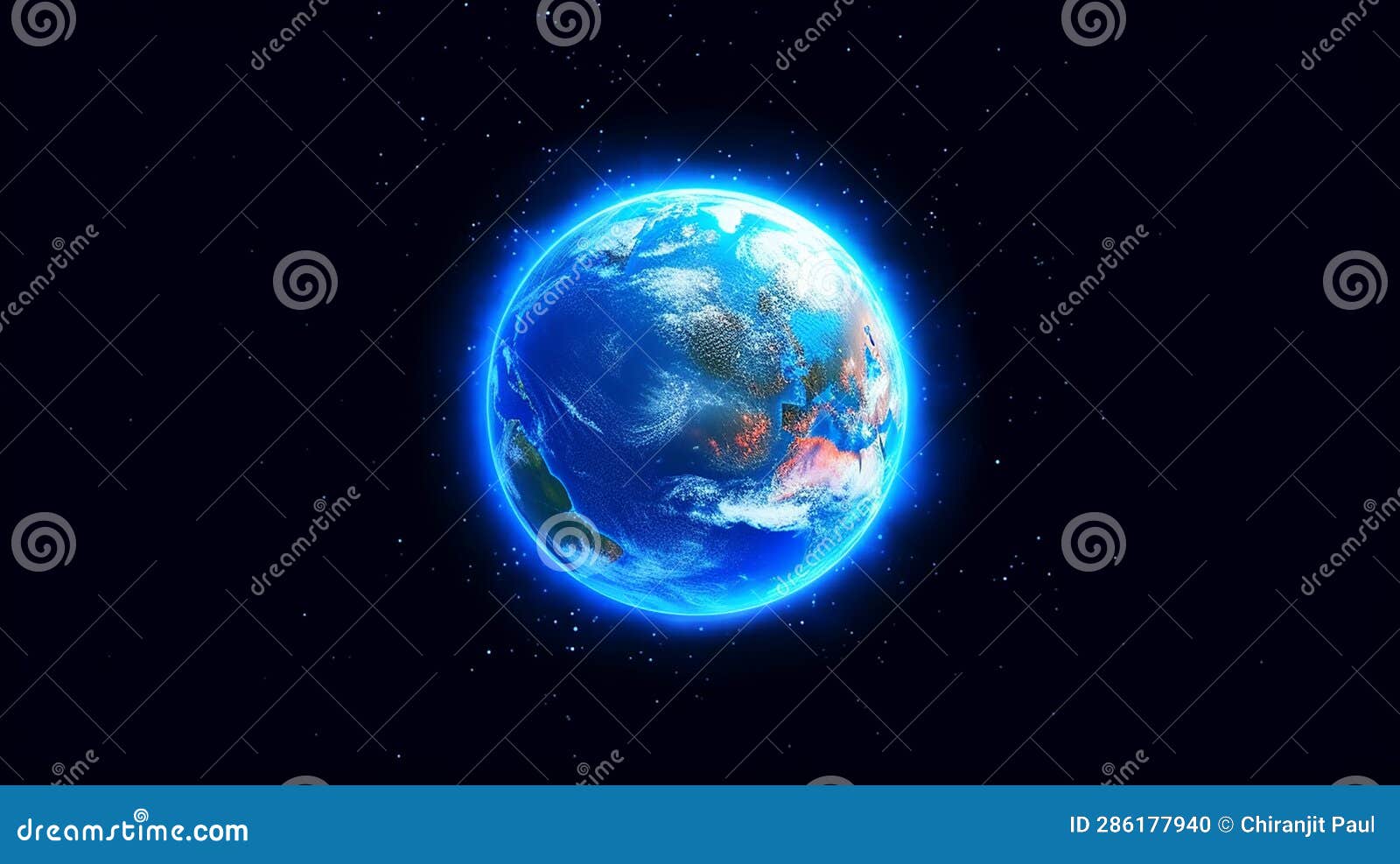 Glowing Blue Sphere Orbits Earth Illuminating Nature Background Stock ...