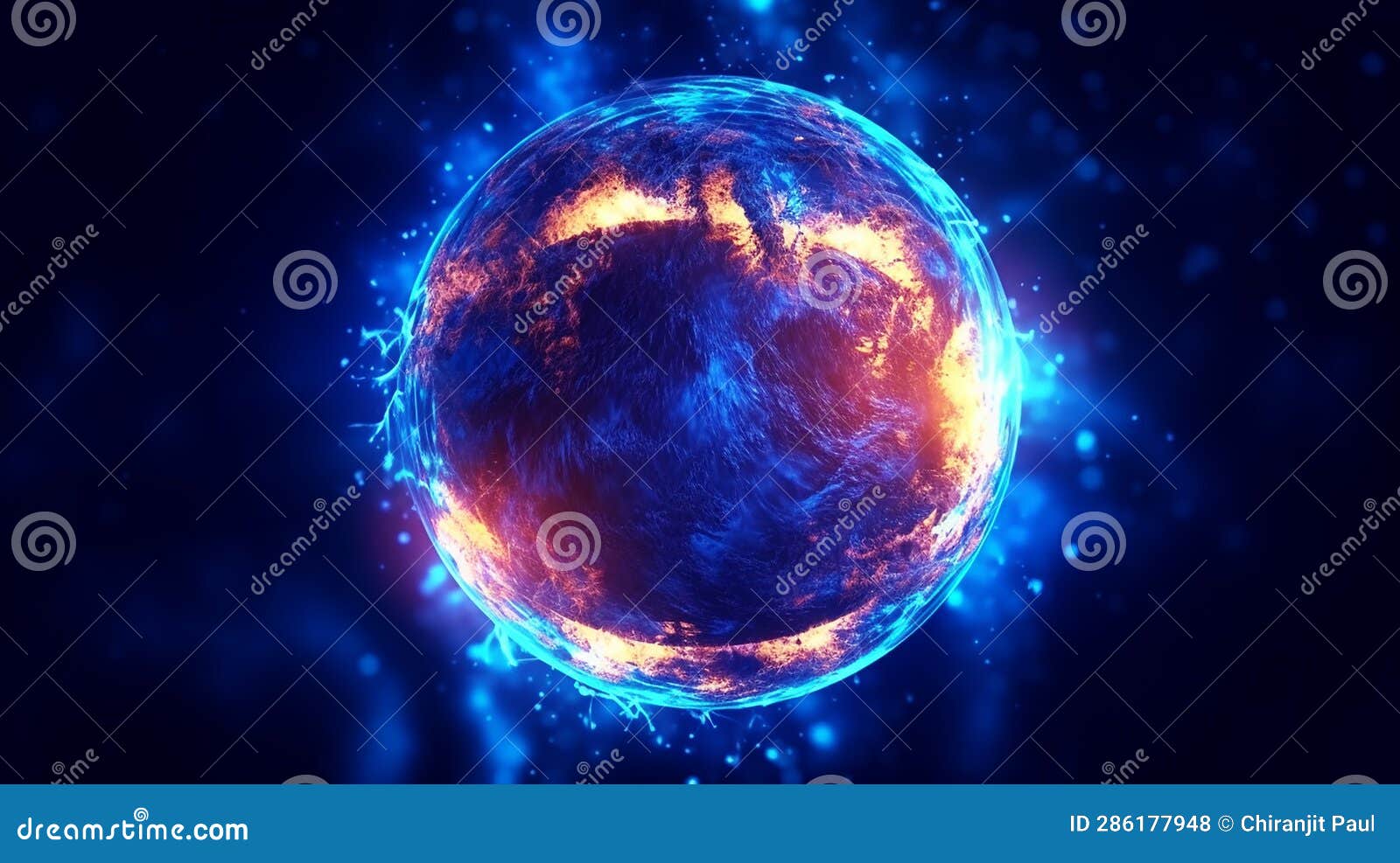 Glowing Blue Sphere Orbits Earth Illuminating Nature Background Stock ...