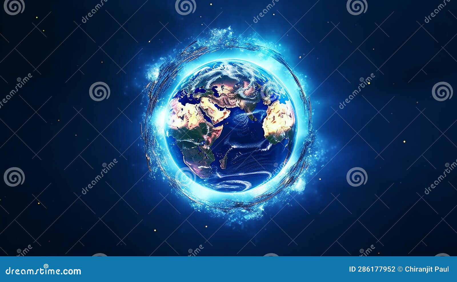 Glowing Blue Sphere Orbits Earth Illuminating Nature Background Stock ...