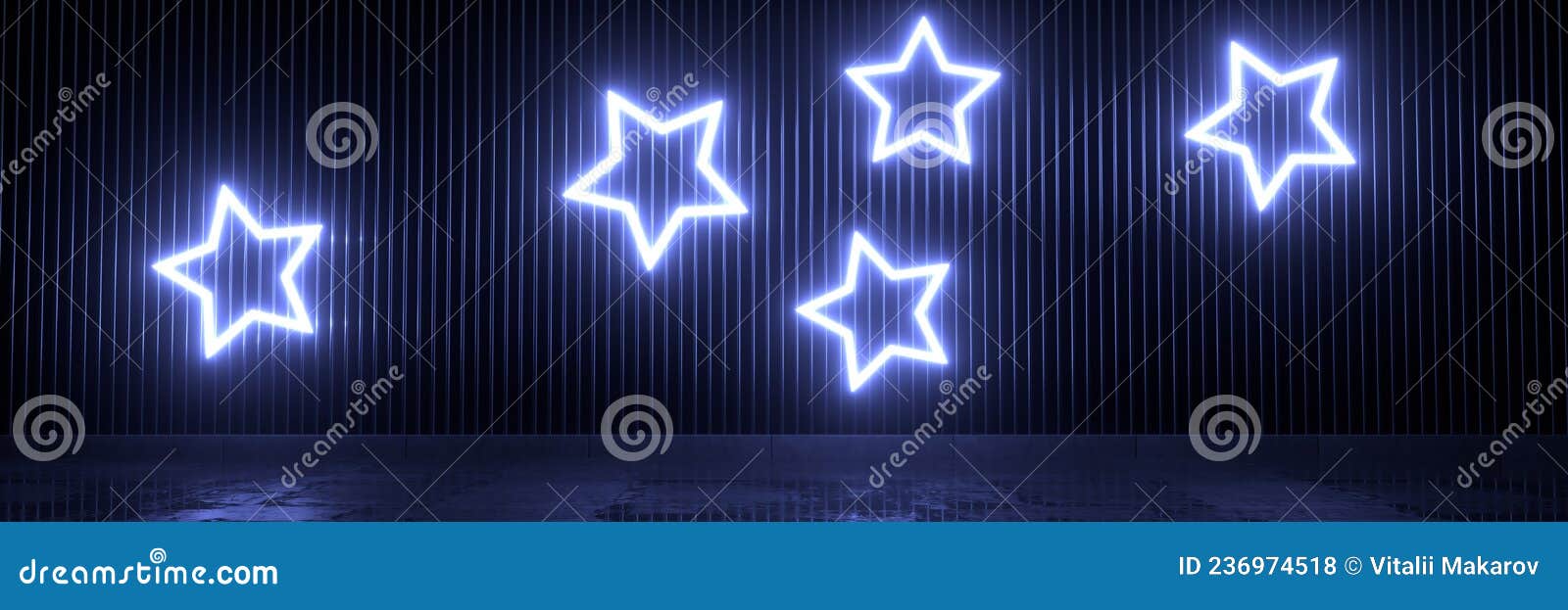 Glowing Blue Stars on the Background of the Facade of the Building. 3D ...