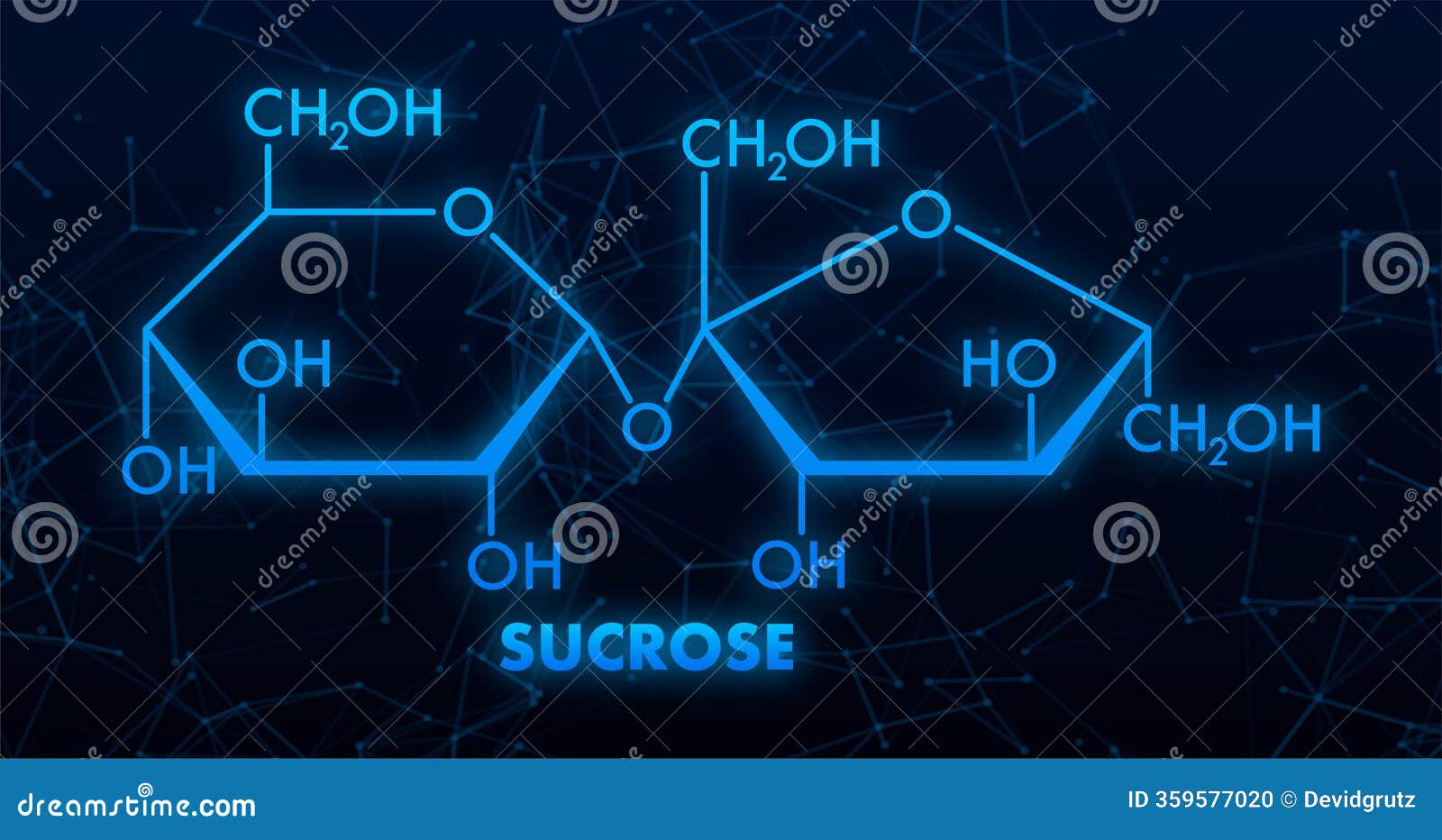 Sucrose Molecular Structure with Glowing Lines on Dark Background Stock ...