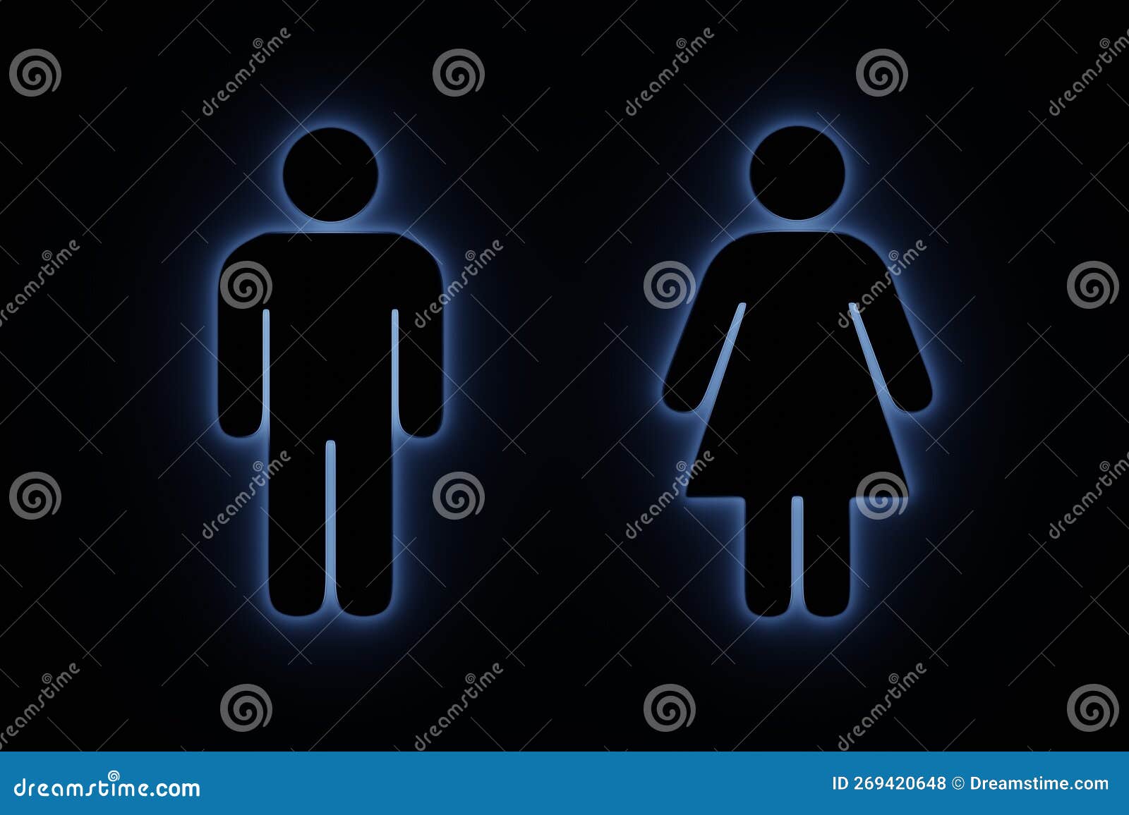 Glowing Blue WC Signs. 3D Render Stock Illustration - Illustration of ...