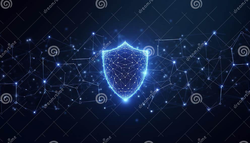 Abstract Network Shield with Interconnected Polygons Pulsing with ...