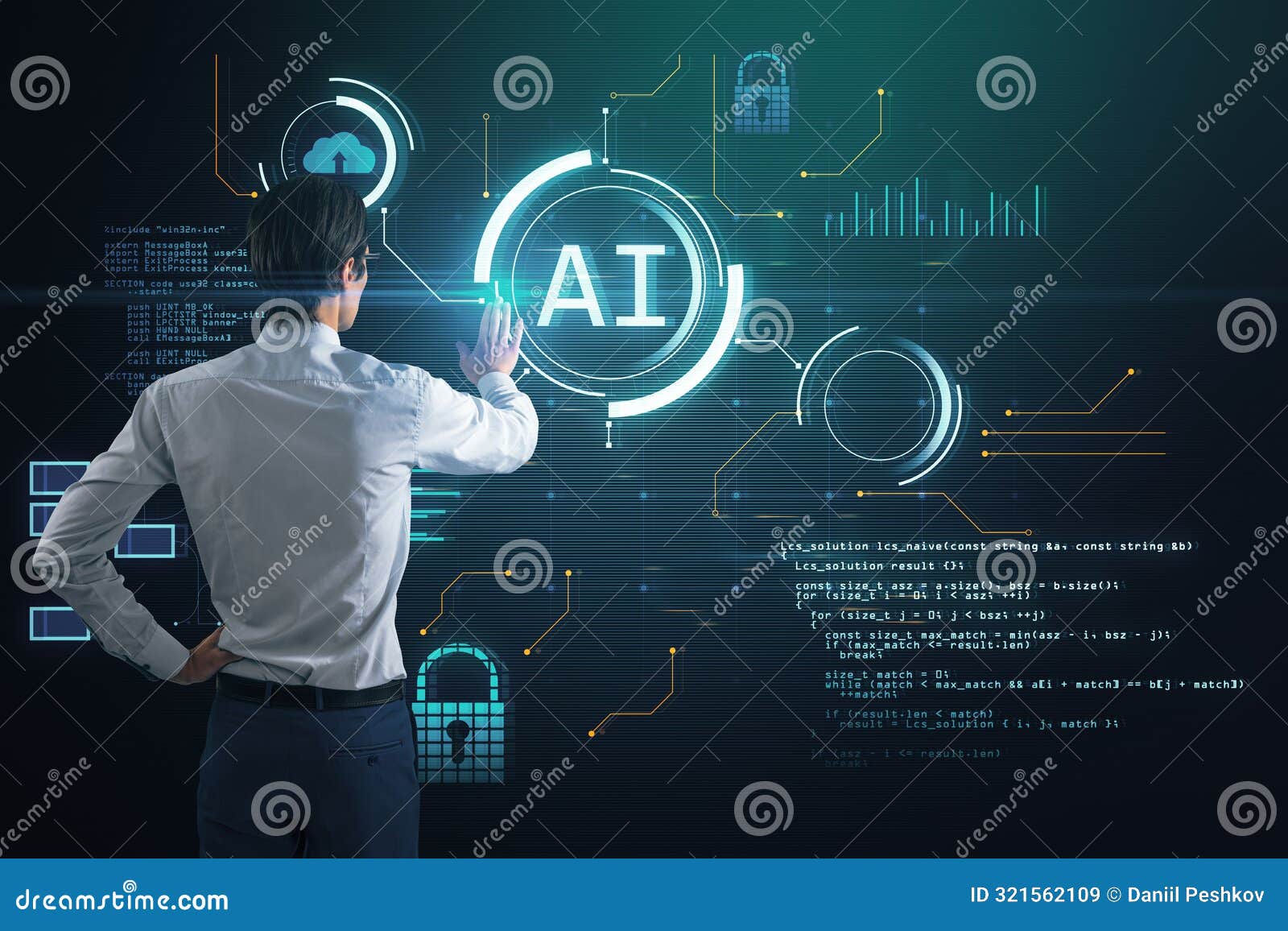 Glowing Blurry Ai Hologram with Binary Coding on Background. Artificial Intelligence, Technology ...