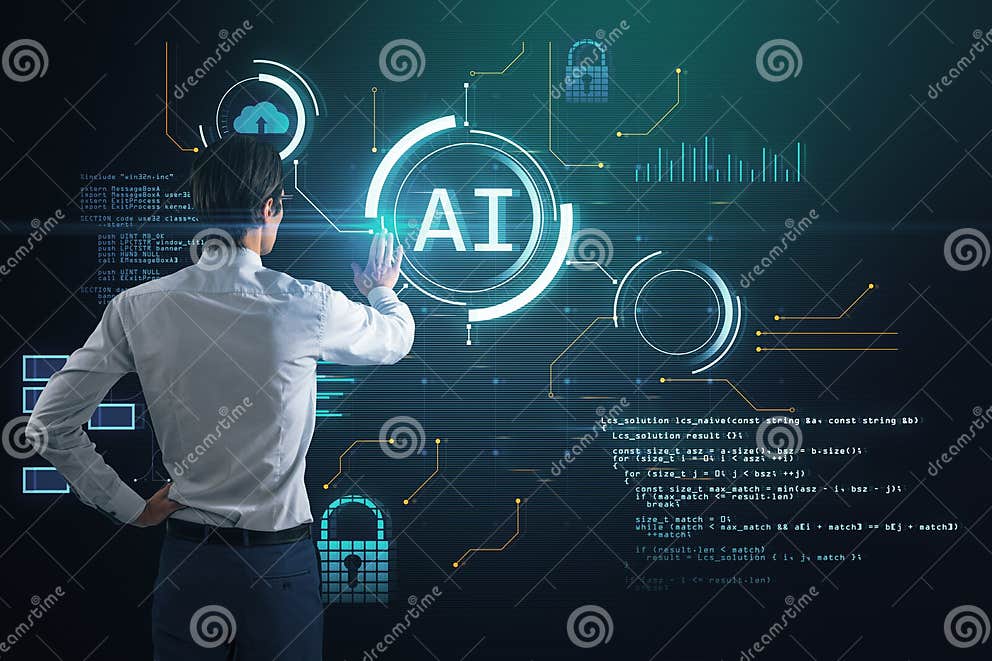 Glowing Blurry Ai Hologram with Binary Coding on Background. Artificial ...