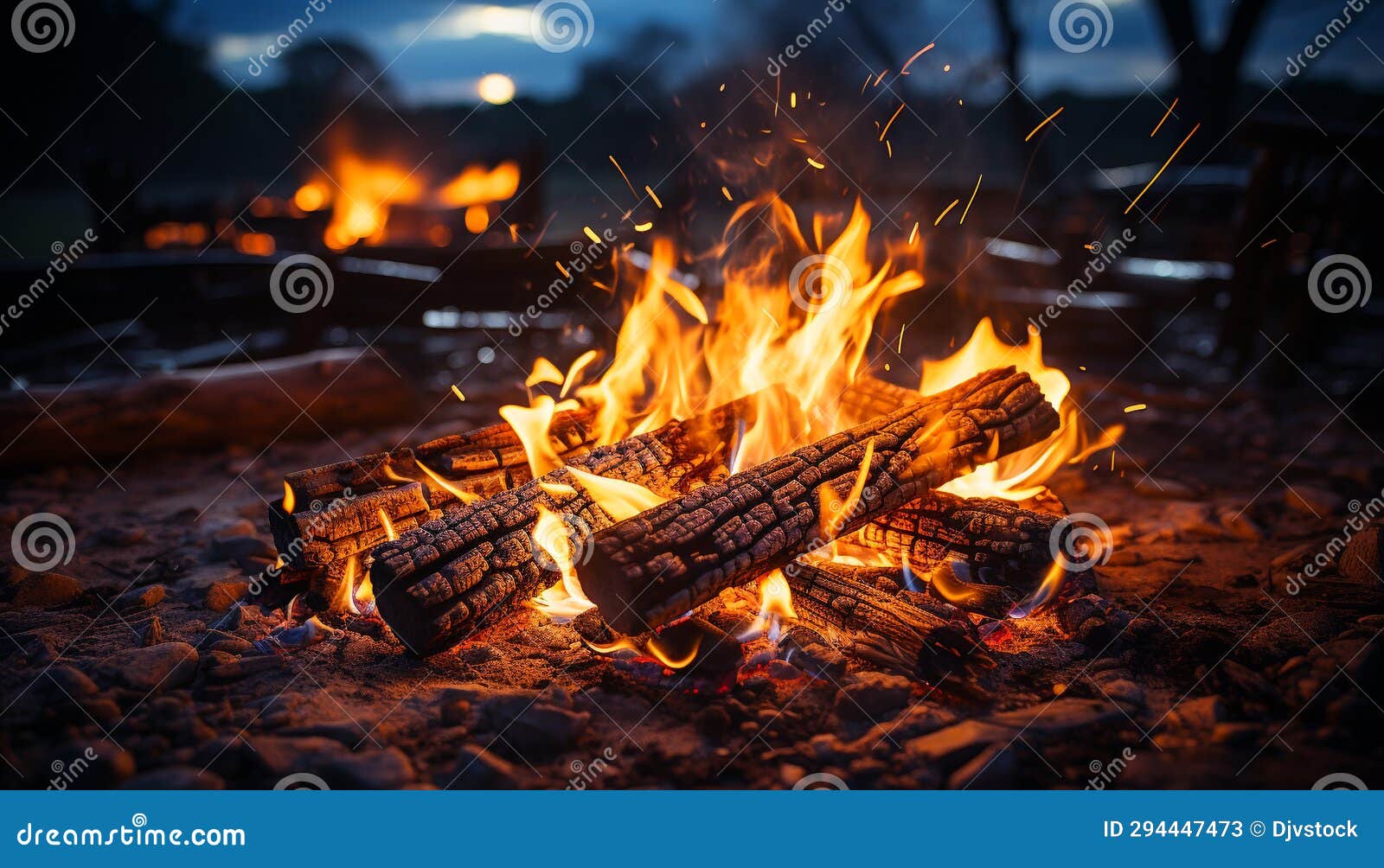 Glowing Bonfire Ignites Night, Warming Nature with Fiery Heat Generated ...