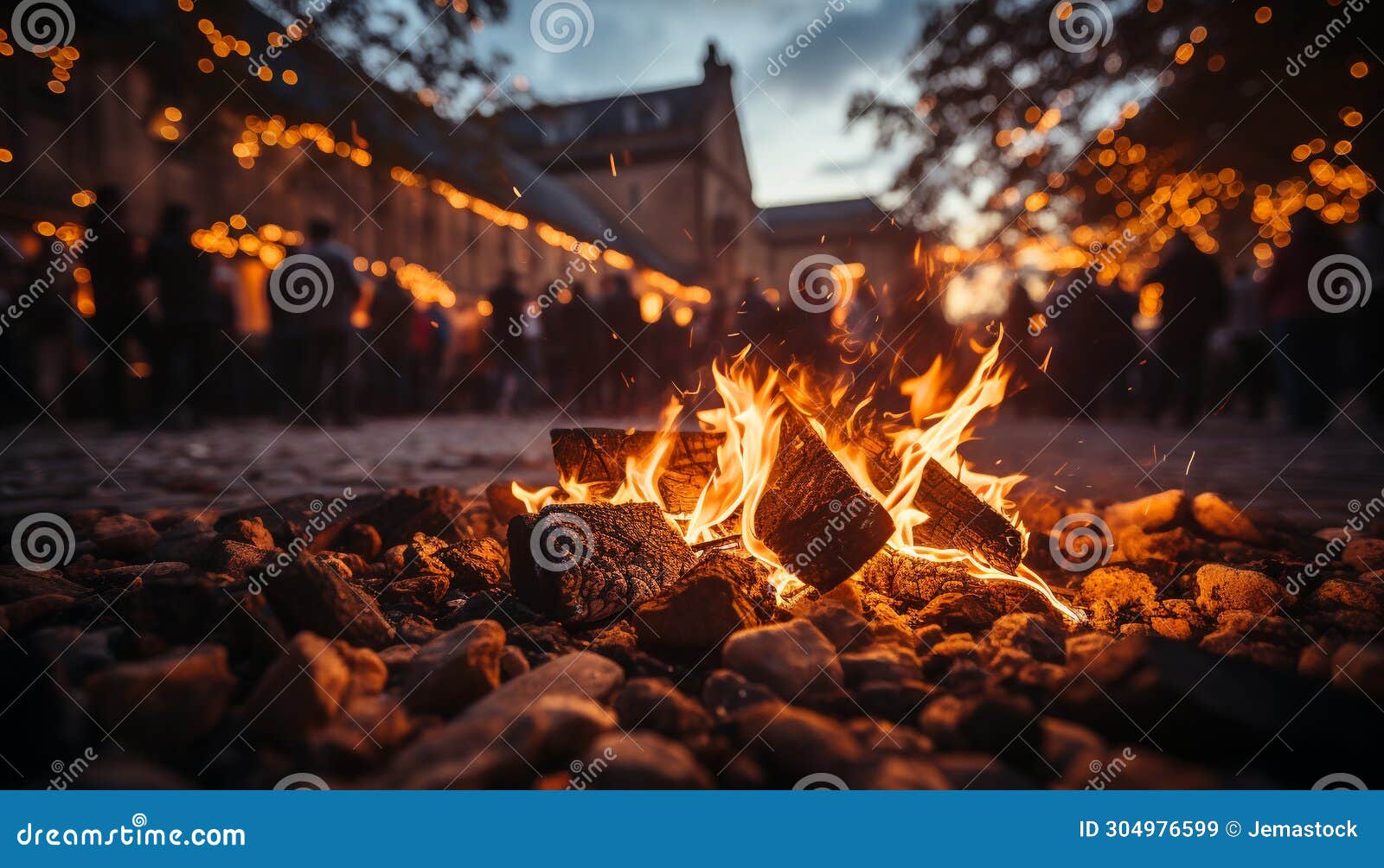 Glowing Bonfire On Nature. Burning Wooden Planks Outside On Summer Day ...
