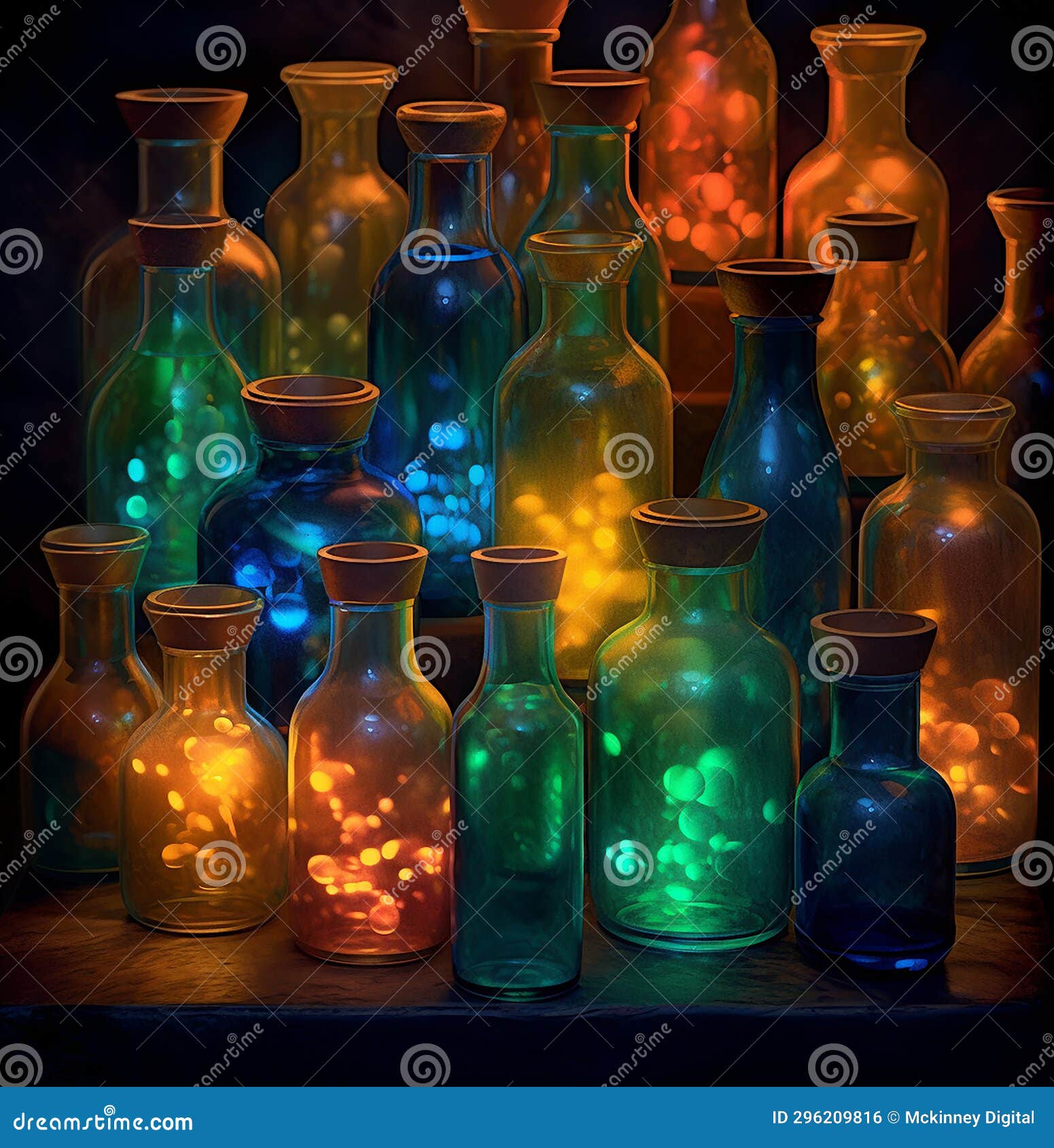 An Array of Multi Colored Glass Bottles. Created Using Ai Generative ...
