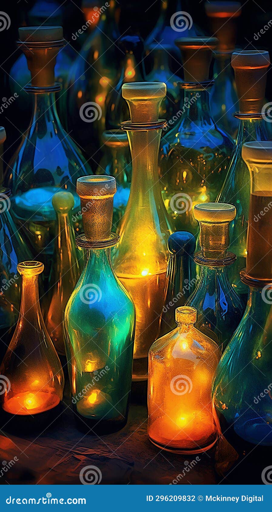 An Array of Multi Colored Glass Bottles. Created Using Ai Generative ...