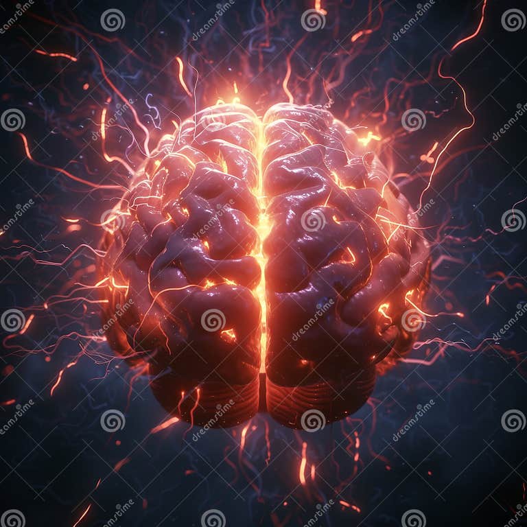 Glowing Brain with Electrical Impulses Stock Illustration ...