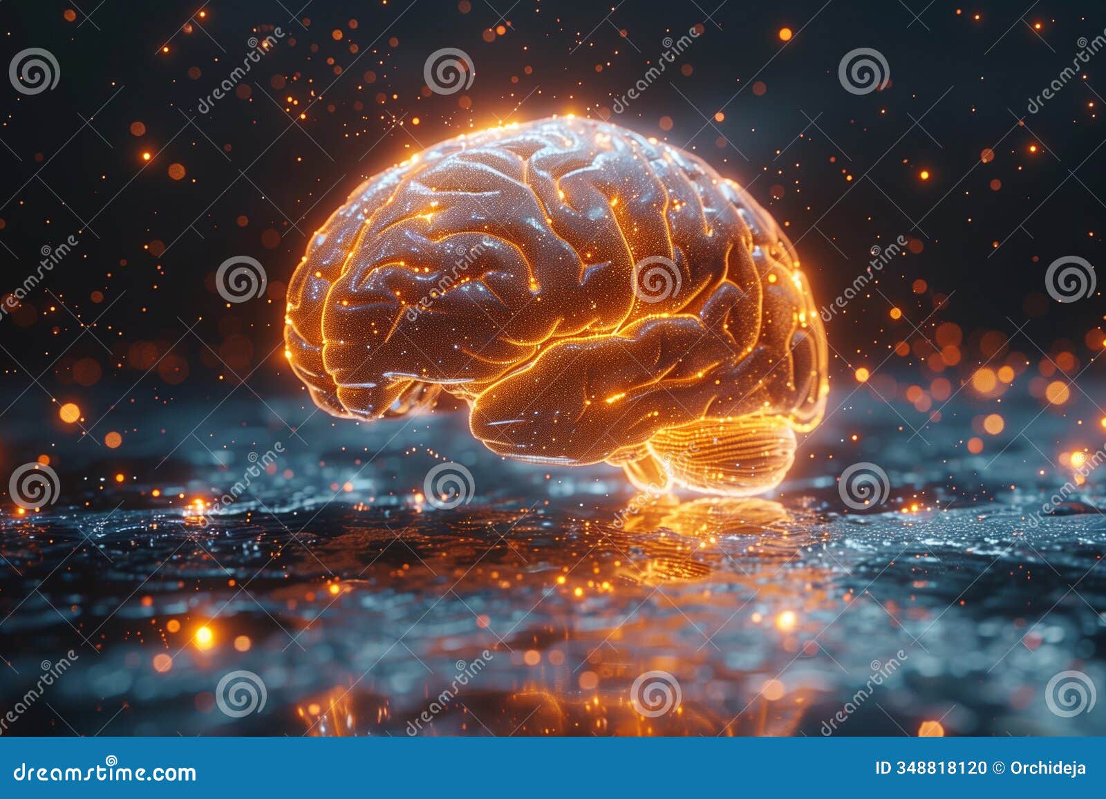 A Glowing Brain Floating in the Middle of Water Stock Photo - Image of ...