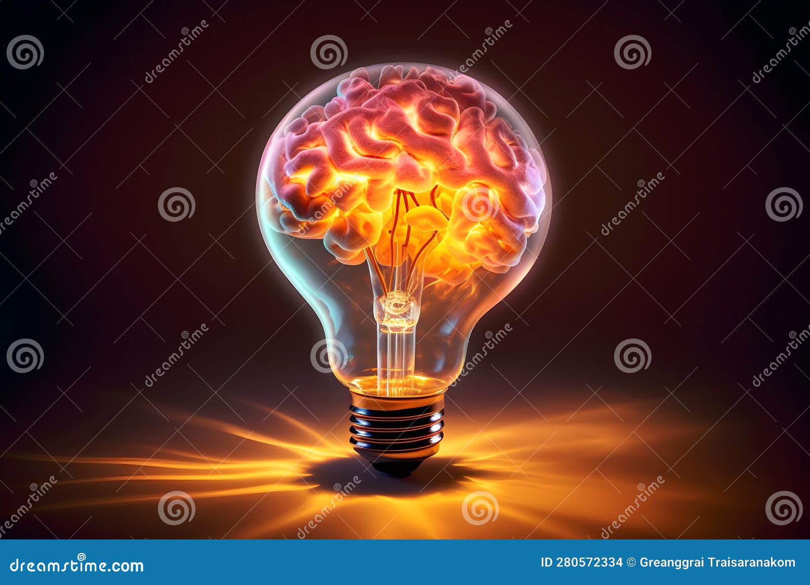Glowing Brain Inside a Light Bulb. Symbolizing the Fusion of Intellect ...