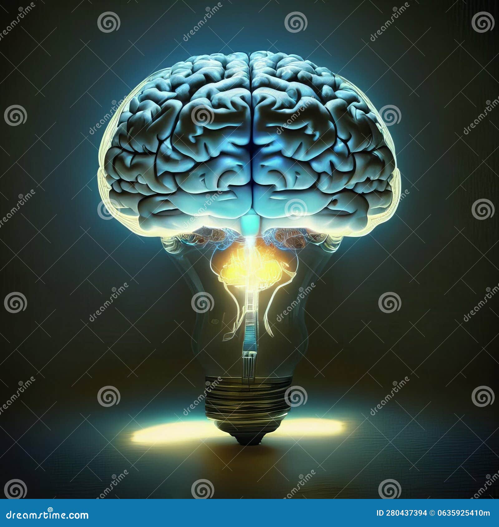Glowing Brain Light Bulb. a Visualized Image of a Creative Idea Stock ...