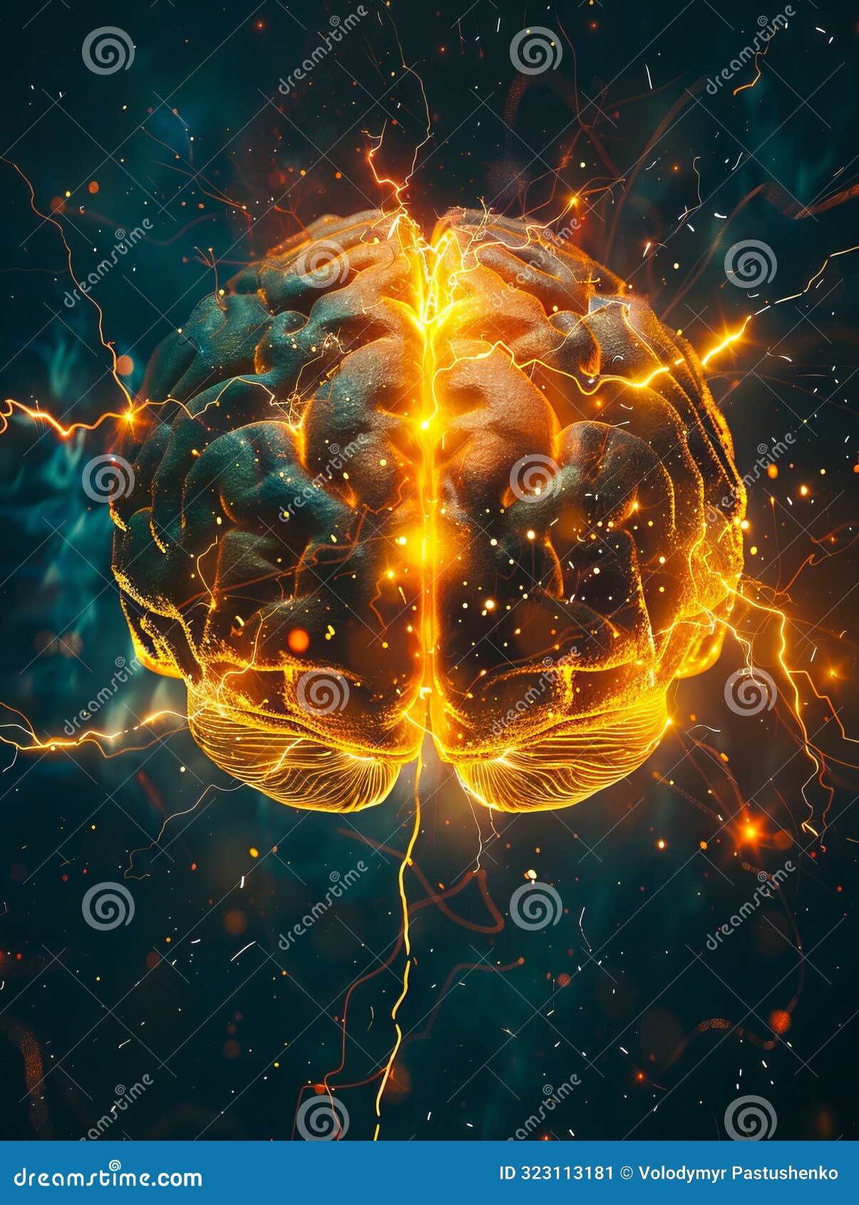 A Glowing Brain with Lightning Coming Out of it Stock Image - Image of ...