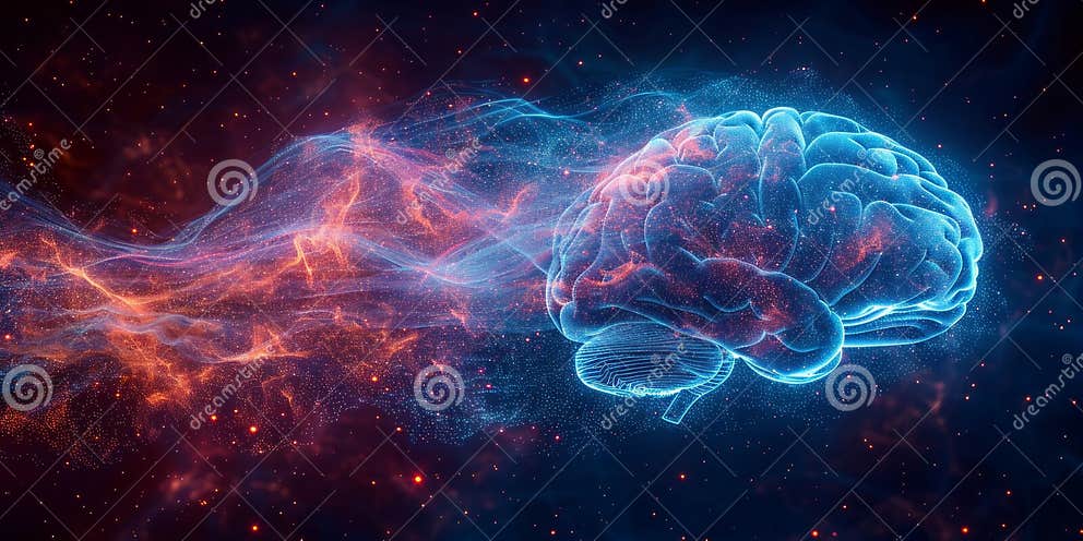 Glowing Brain with Neural Data Streams Flowing, Symbolizing Cognitive ...