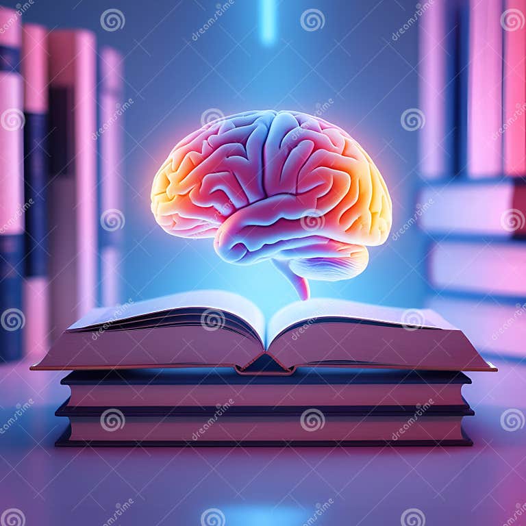 Glowing Brain on Open Book Concept of Education, Knowledge, Learning, Artificial Intelligence ...