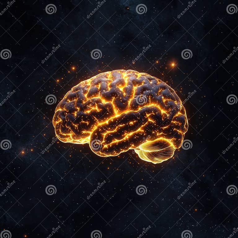 Glowing Brain in Outer Space Stock Illustration - Illustration of ...