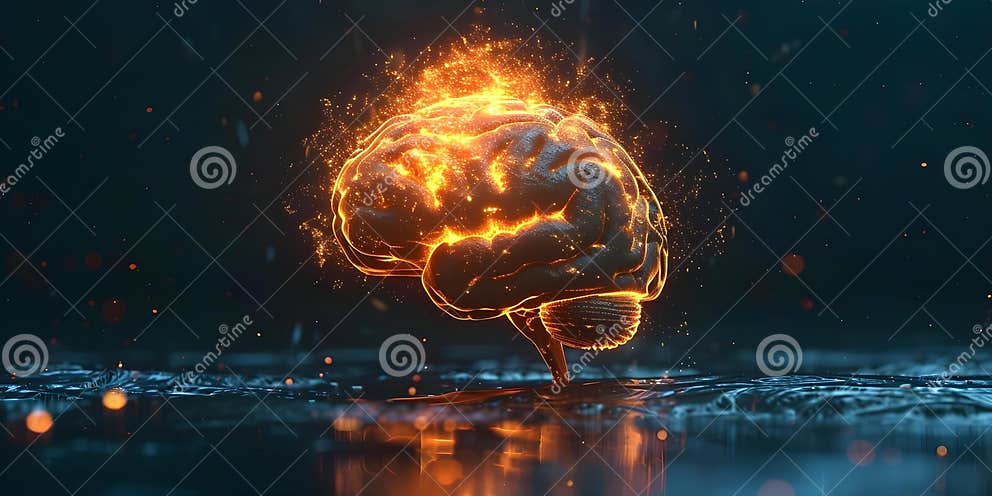 A Glowing Brain Symbolizing Complex Cognitive Functions in Darkness ...