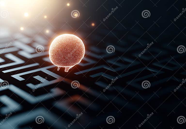 Glowing Brain Symbolizing Intelligence Navigating Complex Maze Representing Problem Solving and ...