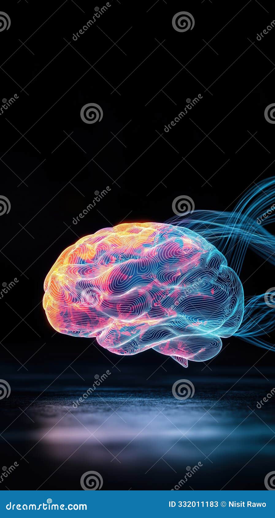 A Glowing Brain with Waves of Color, Representing Visualization ...