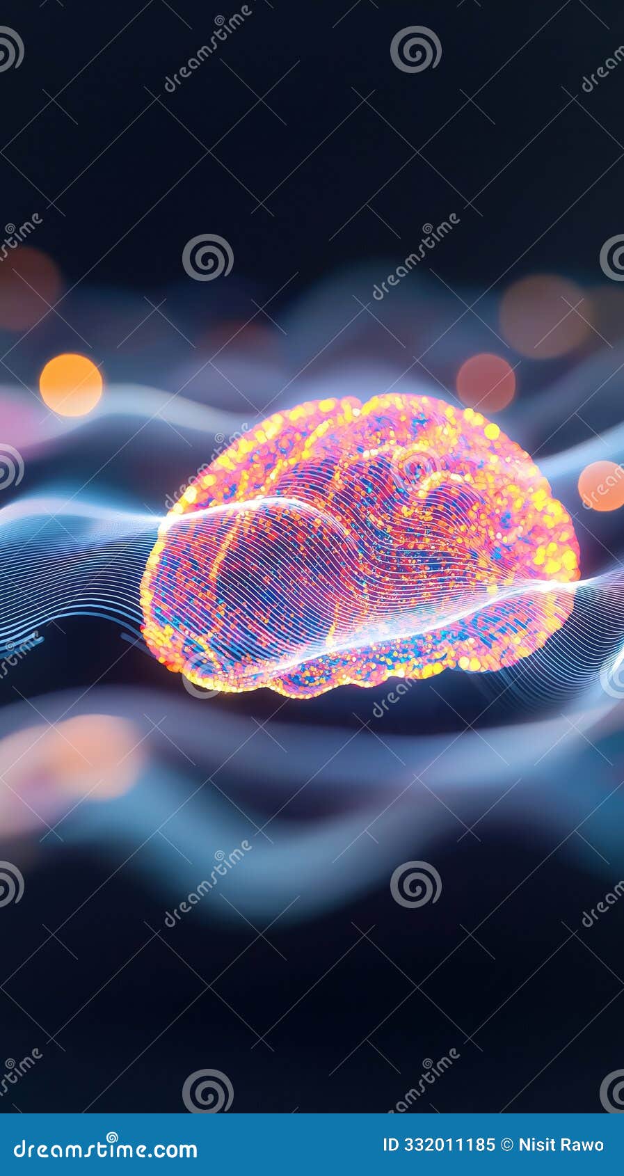 A Glowing Brain with Waves of Color, Representing Visualization ...
