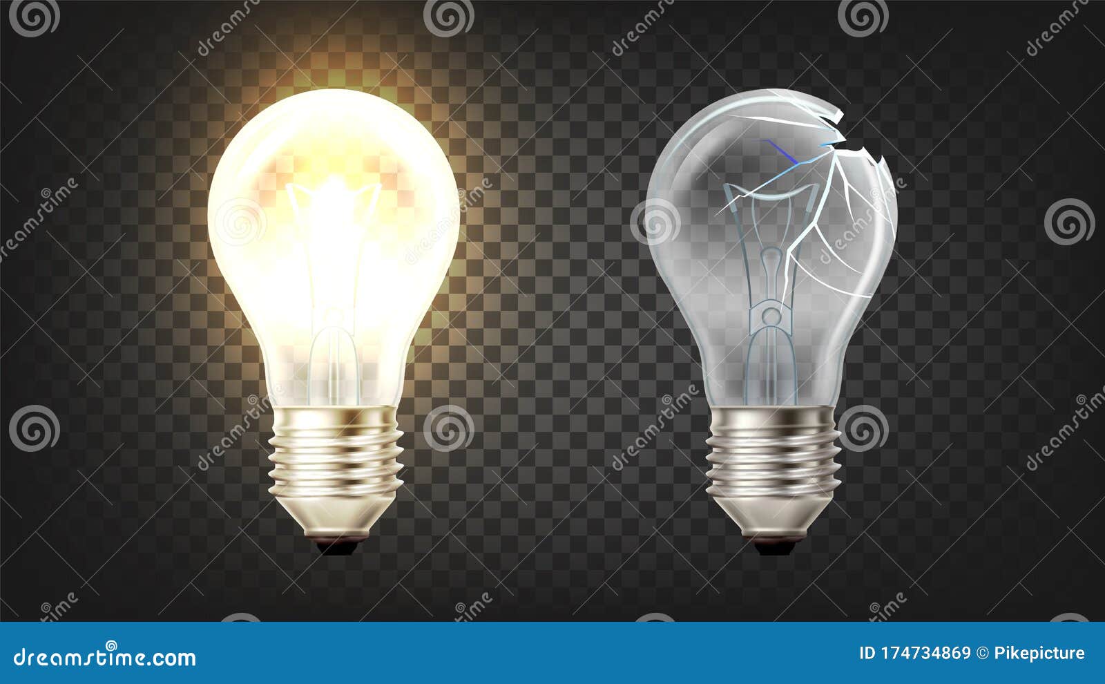Glowing and Broken Incandescent Light Bulb Vector Stock Vector ...
